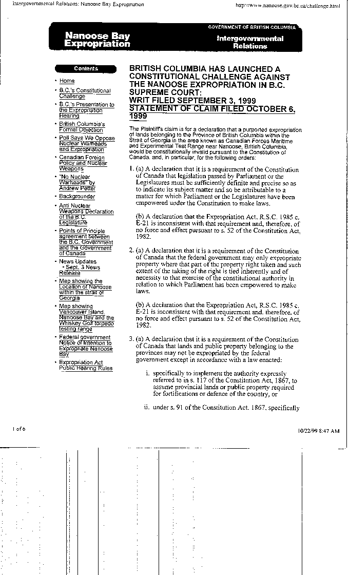 The Nanoose Test Range: Ownership and Expropriation (PRB 99-8E)